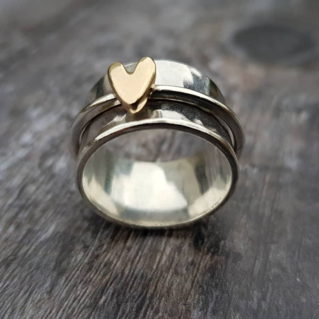 Golden Heart Silver Ring – Maria & Harolds Jewels